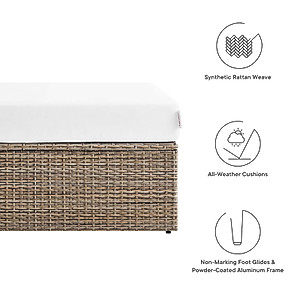 Modway Convene Outdoor Patio Outdoor Patio Rectangle Ottoman in Cappuccino White