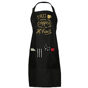 Plum Hill Funny Hair Stylist Apron for Women - First I Drink the Coffee - Salon Apron for Hair Stylists - Hairdresser Apron Smock Cosmetology Barber Apron Hairstylist Supplies
