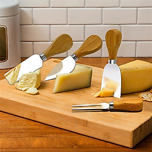 4pcs Cheese Knives Set Cheese Cutlery Steel Stainless Cheese Slicer Wood Handle Mini Knife,Butter Knife,Spatula& Fork Butter Cutter