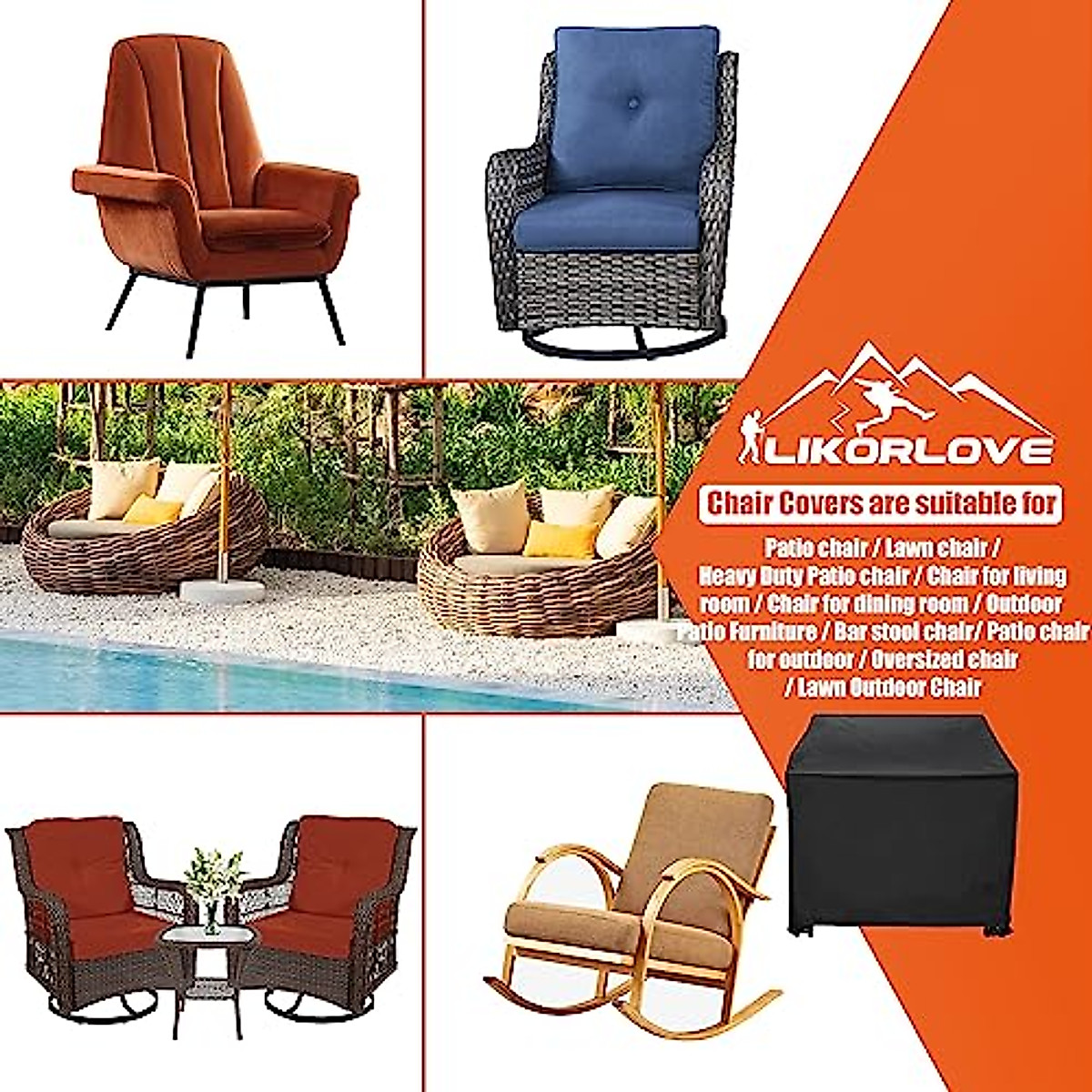 Likorlove Patio Chair Covers, 29" W×30" D×30" H Patio Furniture Covers Waterproof for Chairs Windproof Lounge Deep Seat Cover Heavy Duty with Air Vent for Outdoor Lawn, Backyard Deck, Black (2 Pack)