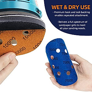80pcs 5 inch 8 Hole Sanding Discs Hook and Loop 1500/2000/2500/3000/4000/5000/7000/10000 Grits Wet Dry Sandpaper with 2pcs Interface Pad for Random Orbital Sander Automotive Wood Metal Polishing
