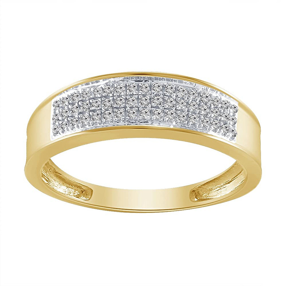 Pretty Jewels 10k Yellow Gold 0.47 Carat (cttw) Princess And Round White Diamond Double Halo Engagement Wedding Trio Ring Set For Him & Her (Color : H-I, Clarity : I1-I2), Wsize-9, Msize-10.5