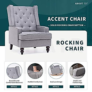 YOLENY Mid Century Accent Chair with Two Sets of Legs,Linen Fabric Glider Rocker Chair with Padded Seat,Upholstered Single Sofa,Rocking Chair for Living Room, Bedroom,Gray
