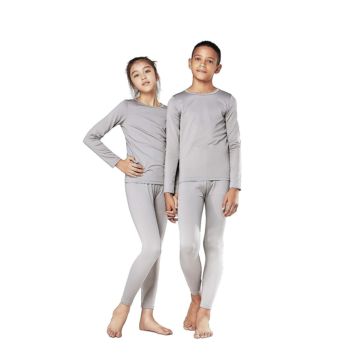 DEVOPS Boys and Girls Thermal Underwear Long Johns Set with Fleece Lined (Medium, Light Gray)