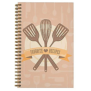 Softcover Classic Recipes 5.5" x 8.5" Spiral Recipe Notebook/Journal, 120 Recipe Pages, Durable Gloss Laminated Cover, Gold Wire-o Spiral. Made in the USA