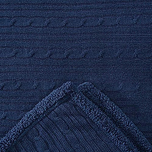 Chanasya Navy Blue Soft Cable Knit Throw Blanket - Fluffy Sherpa Plush Thick Warm Lightweight Cozy Modern Dark Blue Knitted Blankets - for Sofa Couch Living Room and Bed Room (50x65 Inches) - Blue