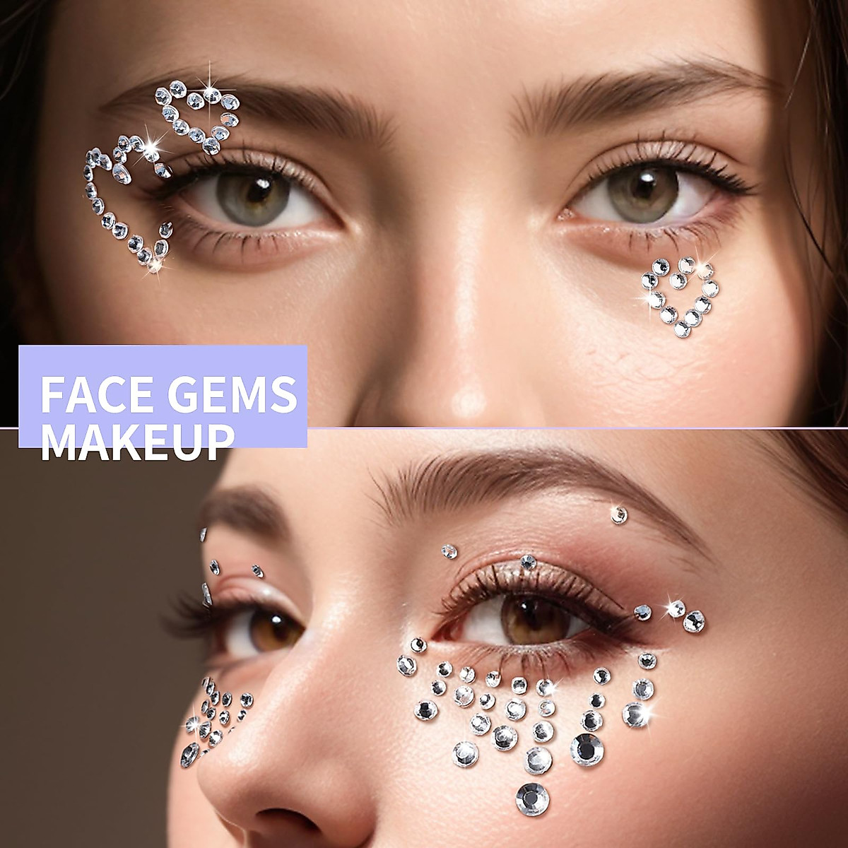 Teenitor Face Gems Makeup Face Rhinestone Self Adhesive Gems Stickers for Face, 650PCS Face Jewels Festival Makeup Eye Jewels Stick On Rhinestone for Face, Hair, Body, Eye
