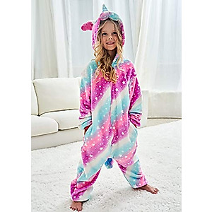 CHETOSHO Girls Unicorn Onesie Hooded Animal Costume for Girls Oblique stripe starry pink 3-4 Years