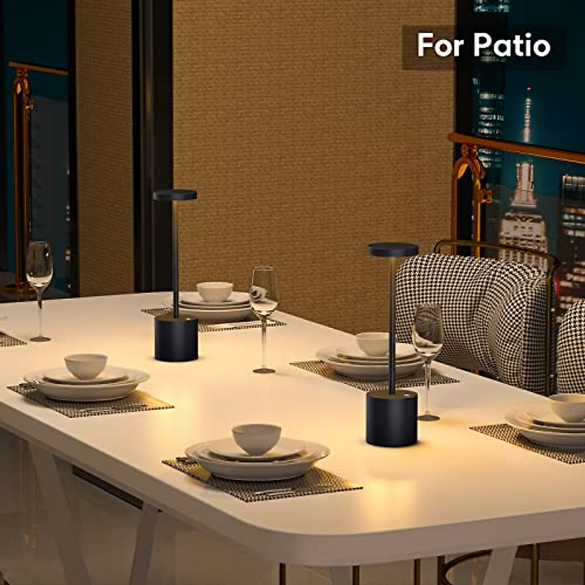 YHT Rechargeable Cordless Table Lamp, 10.25in Small Outdoor Portable Battery Operated Desk Lamps 2 Levels Dimmable Powered Night Light for Dining Restaurant Bar Garden Patio Bedroom Black