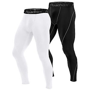 Roadbox 2 Pack Men's Compression Pants Cycling Tights Leggings Cooling Dry Underwear Bottoms Baselayer for Basketball Running