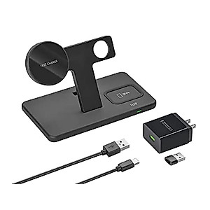 Monoprice Magsafe 3-in-1 Wireless Charging Stand, Bundled with QC3.0 Wall Charger, for iPhone 13/13 Pro/13 Pro Max/13 Mini/12/12 Pro/12 Pro Max/12 Mini, Apple Watch, AirPods
