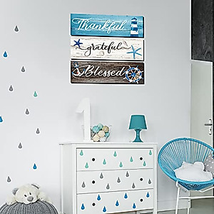 Yookeer 3 Pieces Thankful Grateful Blessed Wooden Signs Coastal Rustic Wood Signs Wood Farmhouse Wall Decor Beach Wood Front Hanging Sign for Farmhouse Outdoor Decor (Coastal Style)