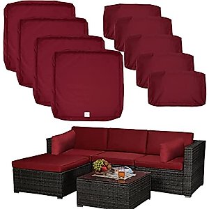 9 Pack Outdoor Patio Cushions Pillows Replacement Covers Fit for 5 Pieces 4-Seater Wicker Rattan Furniture Conversation Set Sectional Sofa Chair,Water-Resistant Fadeless,Burgundy-Cover Only