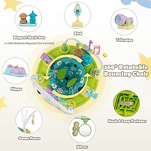 HONEY JOY Baby Bouncer Activity Center, 3-Stage Bouncing Activity Saucer & Playtime Mat & Activity Table, Toy-Bar, 3 Adjustable Heights, Foldable Exersaucer for Infants & Toddlers(Green)