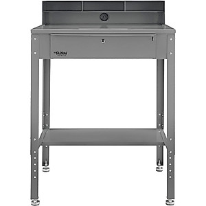 Global Industrial Flat Top Shop Desk w Pigeonhole Compartments & Electrical Outlets, 34-1/2"W x 30"D, Gray
