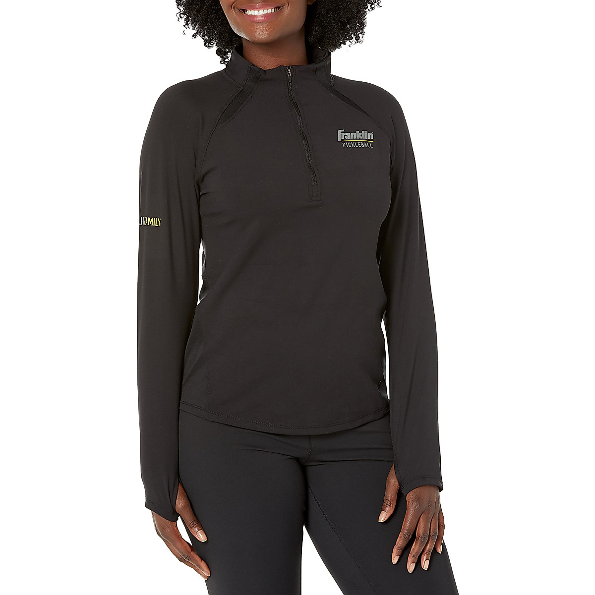 Franklin Sports Women's Black Long Sleeve 1/4 Zip Shirt-Relaxed Fit, Large