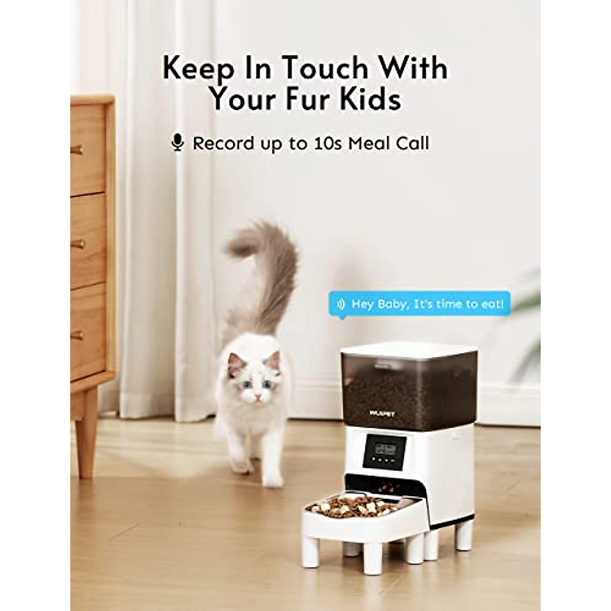 WUIPET Elevated Automatic Cat Feeders - 17 Cups Auto Pet Dry Food Dispenser for Cats and Dogs - Raised Programmable Timed Cat Feeder with Voice Recorder - 4 Meals Per Day and Portion Control