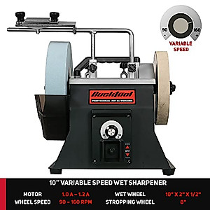 BUCKTOOL 10-Inch Variable Speed Sharpening System 1.2-Amp Two-Direction Water Cooled Wet Stone Grinder 90-160RPM, SCM8103