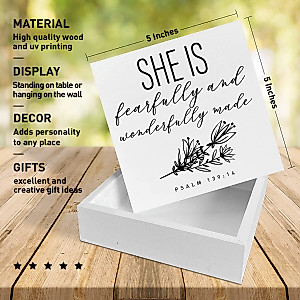 Nursery Desk Wooden Box Sign Decor for Girl, Fearfully and Wonderfully Made, Nursery Scripture Decor Baby Kid Children Room Desk Bible Verse Religious Decoration Baby Shower Baptism Christian Gifts