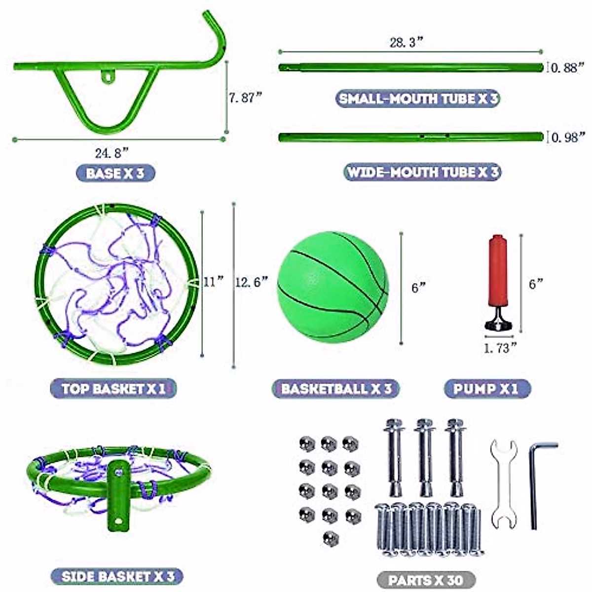 TERMATION Kids Basketball Hoop Portable Basketball Stand with 4 Hoops at Varying Heights and 3 Balls Toy Set for Age 3 Years and Up for Toddlers Indoor and Outdoor Sport Games (Green)