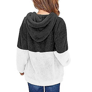 ZHICHUANG Girls Fall Winter Hooded Sweatshirt Leopard Wool Warm Zipper Neck Pockets Pullover Coat 3-9 Years (Black, 7-8 Years)