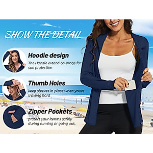 TACVASEN Sun Protection Shirts for Women UPF 50+ Full Zip Performance UV Hoodies Shirt Lightweight, White, L