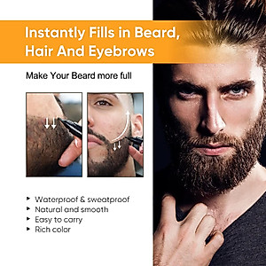 Beard Pencil Filler for Men, Innovative 4-Tip Beard Filling Pen Kit with Brush, Water & Sweat Resistant, Long Lasting, Natural Finish for A Perfect Beard (Black)