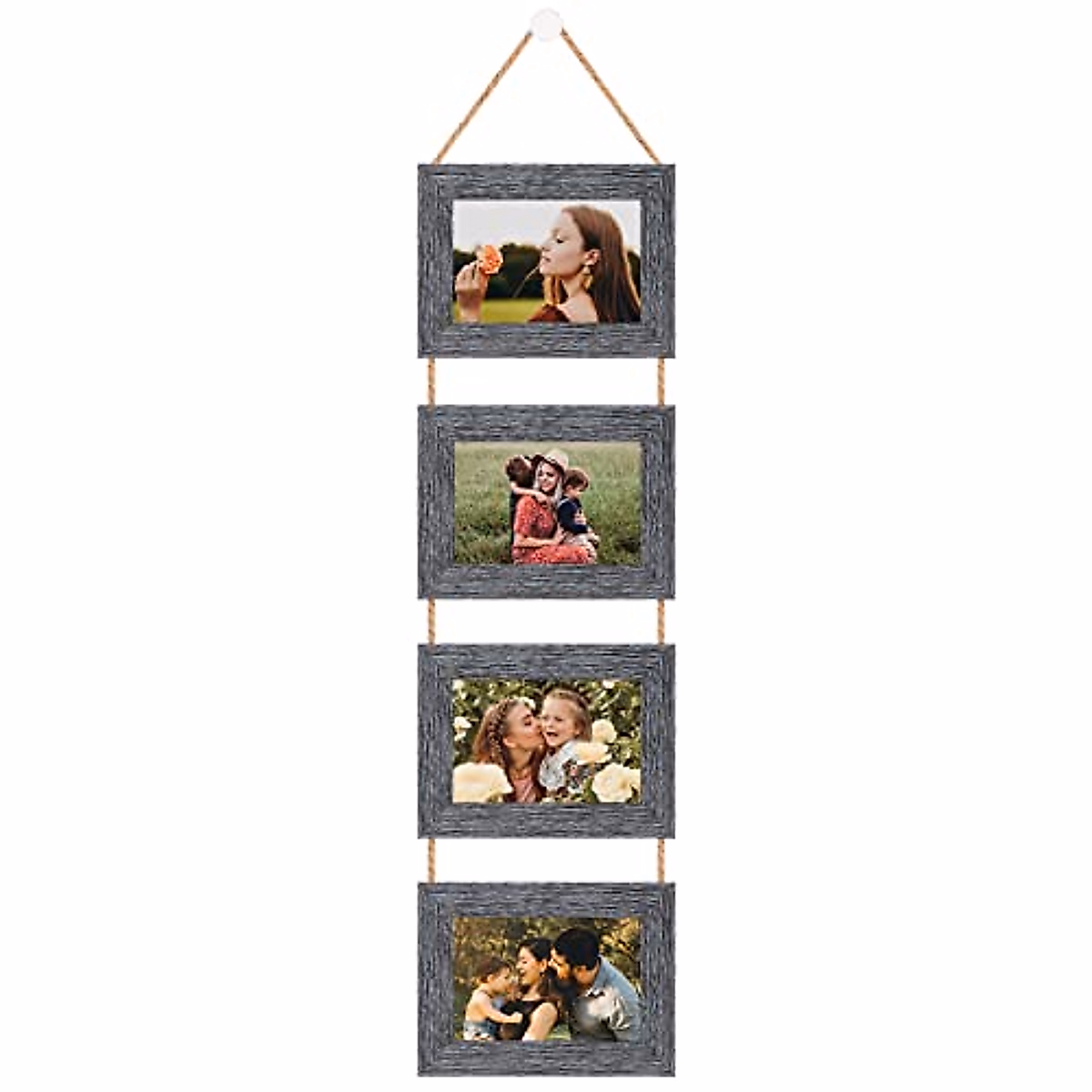 snzimtty Hanging 4 picture frame Collage 4x6,Distressed Wood Farmhouse Finish,Four Photo Frame 4x6 with High Definition Glass for Desk,Grey Wood Grain