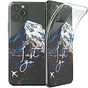Toik Slim TPU Case for Apple iPhone 11 Pro Xs Max Xr 10 X 8 Plus 7 6s 5s SE Clear Protective Print Lightweight Gift Just Go Flexible Girls Travelling Cover Adventure Plane Women Silicone Mountain