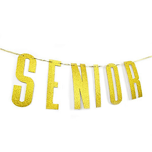 INNORU Gold Glitter Senior Banner for Congrats Grad Banner - High School College Graduation Party Bunting Decoration