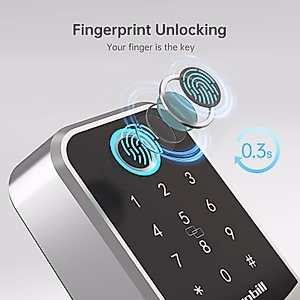 Fingerprint Door Locks with Handle, Hornbill Smart Keyless Entry Locks with Touchscreen Keypad,Bluetooth Front Door Lock, Electronic Digital Deadbolt with Reversible Handle, Free App, Fobs, Code
