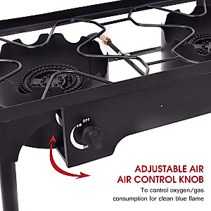 LUARANE Outdoor Stove High Pressure Double Burner Propane, Portable Gas 2 Burner Camp Stand Cooking Adjustable Detachable Legs, 20 PSI Regulator, Patio Camping Burner for Picnic, BBQ Grill (Black)