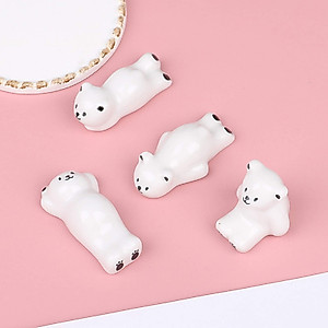 ORYOUGO Set of 4 White Bear Ceramic Chopstick Holder Creative Polar Bears Chopstick Rest Spoon Fork Knife Rack Table Decor