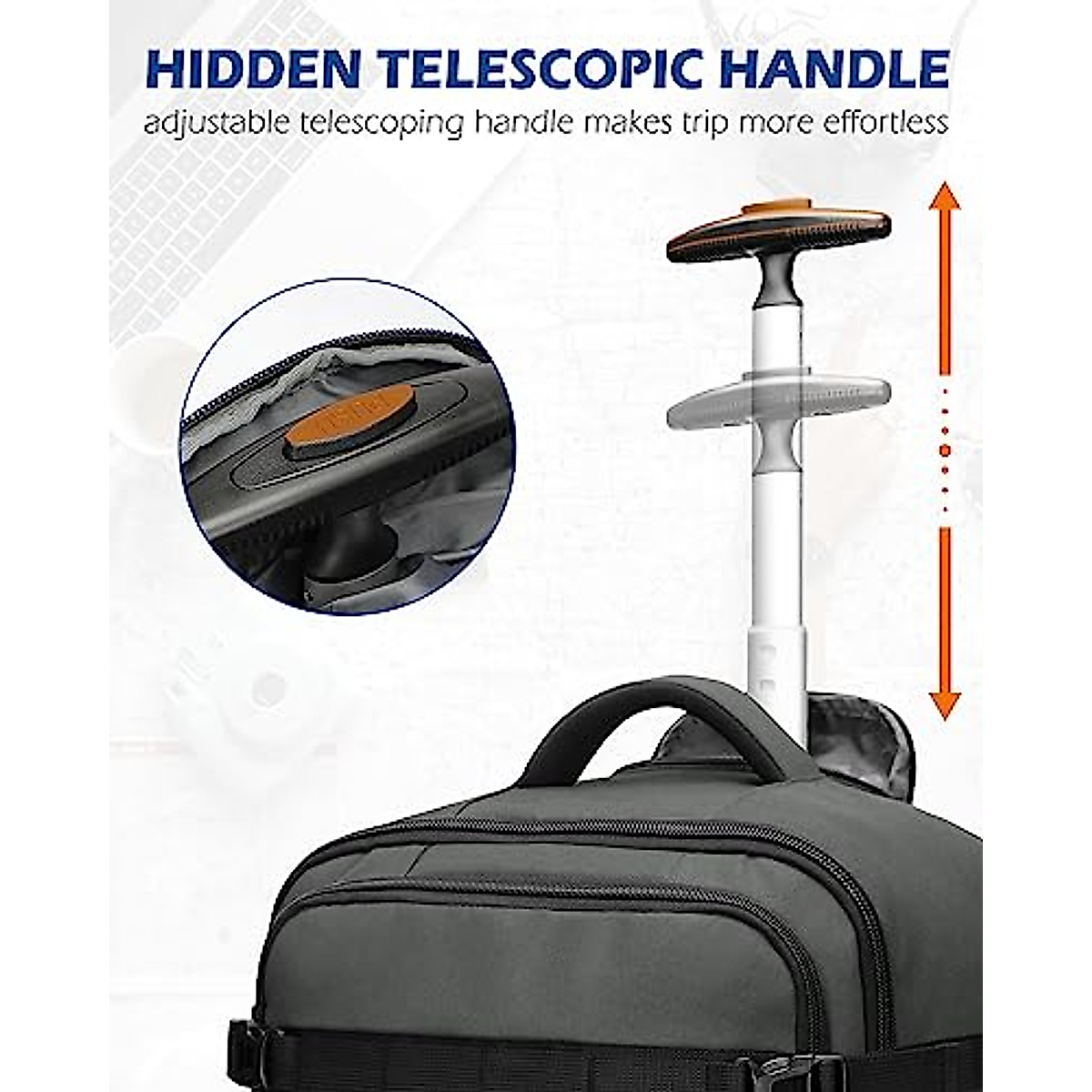 Hynes Eagle 2 in 1 Rolling Backpack 42L Backpack with Wheels Airline Approved Carry on Luggage Laptop Travel Backpack for Women Men Grey with 20L Personal Item Underseat Bag Grey