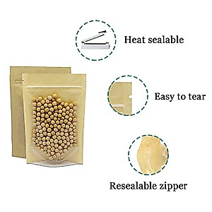 50 Pcs Clear Fornt Brown Kraft Paper for Zip Plastic Package Lock Bag Doypack Stand Up Pouch Zipper Lock Reclosable Pouch Nuts Coffee Food Storage Packaging Pack (3.9x5.9 inch)