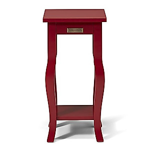 Kate and Laurel Lillian Wood Pedestal End Table with Curved Legs and Shelf, Red
