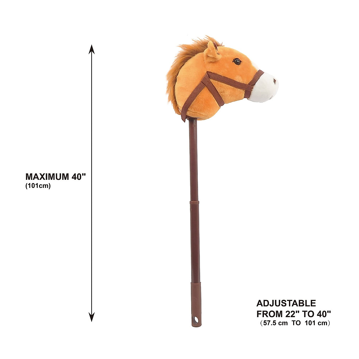 Linzy Plush Hobby Horse Stick Toy, Adjustable Telescopic Stick, Adjust to 3 Different Sizes, For Cowboy and Cowgirl of Different Ages, Light Brown