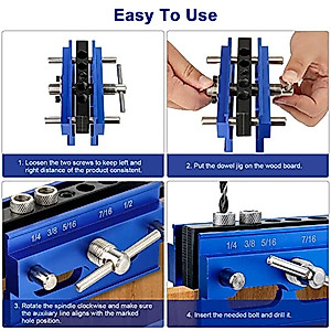 Fragraty Dowel Jig, Self Centering Dowel Jig Kit With 6 Drill Guide Bushings, Adjustable Width Doweling Jig Kit for Straight Holes Woodworking Locator Joints Tools, Blue (D888)