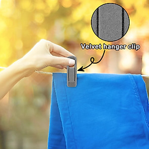 Feelorna 20 Pcs Velvet Hangers Clips, Non-Slip Clothes Hanger Clips Multi-Purpose Hanger Clips Strong Finger Flocked Clips for Pants Skirt Clothes Velvet Hanger (Gray)