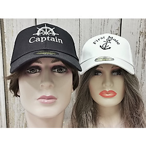Enodtter Embroidered Captain & First Mate Hats for Men Women, Black & White Skipper Boating Baseball Caps for Couples, Nautical Marine Sailor Hats