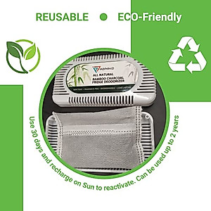 AZPAKO Refrigerator Deodorizer (2 Pack) - Natural Bamboo Activated Charcoal Fridge Deodorizer - Effective Than Baking Soda - Activated Carbon Smell Remover and Moisture Absorber , Fridge and Freezer Odor Eliminator