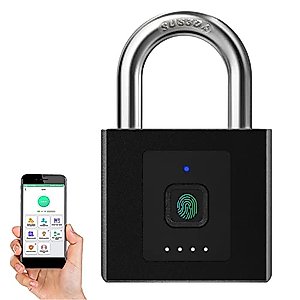 eLinkSmart Fingerprint Padlock with Phone App Unlock, Keyless Large Size Padlock, Remote Authorization, Schedule, Unlock Record, Suitable for Outdoor and Heavy Duty, Waterproof, Battery Indicator