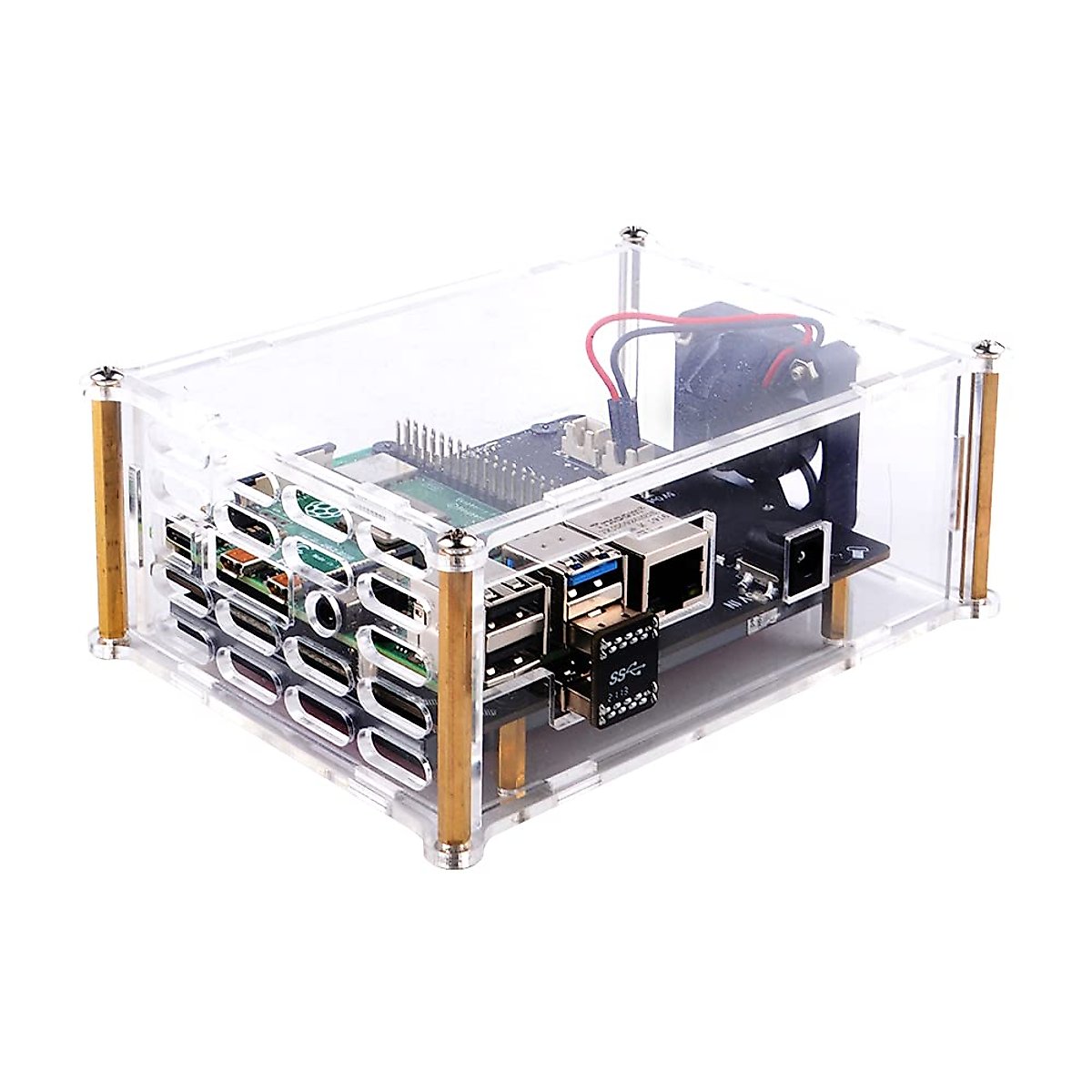 GeeekPi Acrylic Case with 4010 Fan (40mmx40mmx10mm) for Raspberry Pi 4 Model B X825 V2.0 2.5 inch SATA HDD/SSD Expansion Board & Raspberry Pi 4 Model B