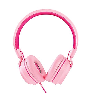 TalkWorks Corded Headphones for Kids - Over Ear Headphones for Home, School, and Gaming - Lightweight, Portable, Cushioned Earcups, and Adjustable Headband - Comes in Fun Colors - One Size, Pink