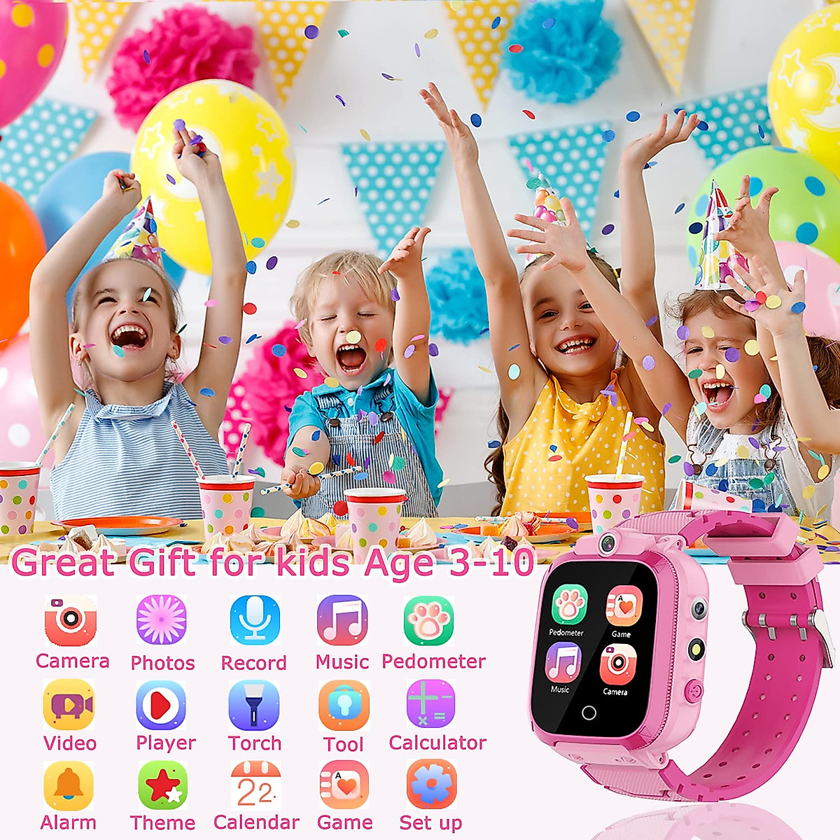 Kids Smart Watch for Toys for 3-10 Year Old Girls, 1.44" HD Touch Screen with 24 Puzzle Games Music Player Dual Camera 12/24 hr Pedometer Flashlight Birthday Gift for Age 5 6 7 8