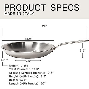 Made In Cookware - 12-Inch Stainless Steel Frying Pan - 5 Ply Stainless Clad - Professional Cookware - Crafted in Italy - Induction Compatible