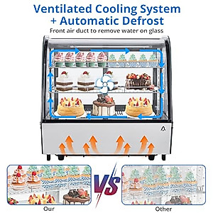Acekool 4.2 Cu.Ft Commercial Countertop Refrigerator - Display Case w/Led Lighting, Auto Defrost, Air-Cooling, Rear Sliding Door for Cafe Restaurant, Countertop/Floor Refrigerator