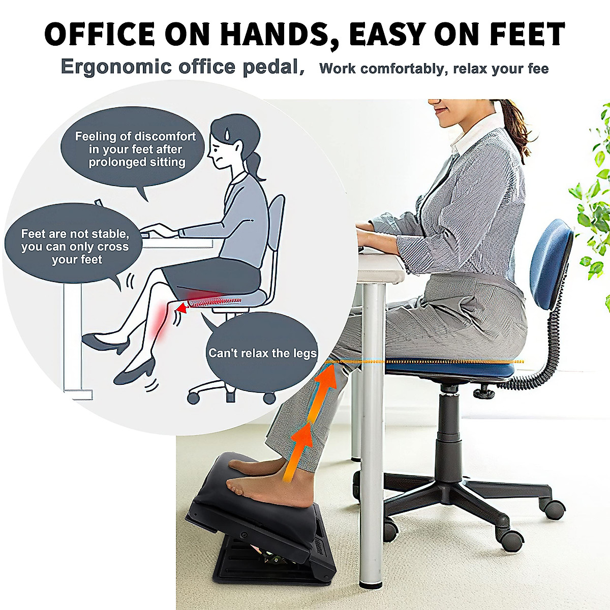 Adjustable Footrest Can Be Adjusted in Multiple Angles and States, Cushion is Detachable, Suitable for Use in Multiple Scenarios Such As Office(Black)