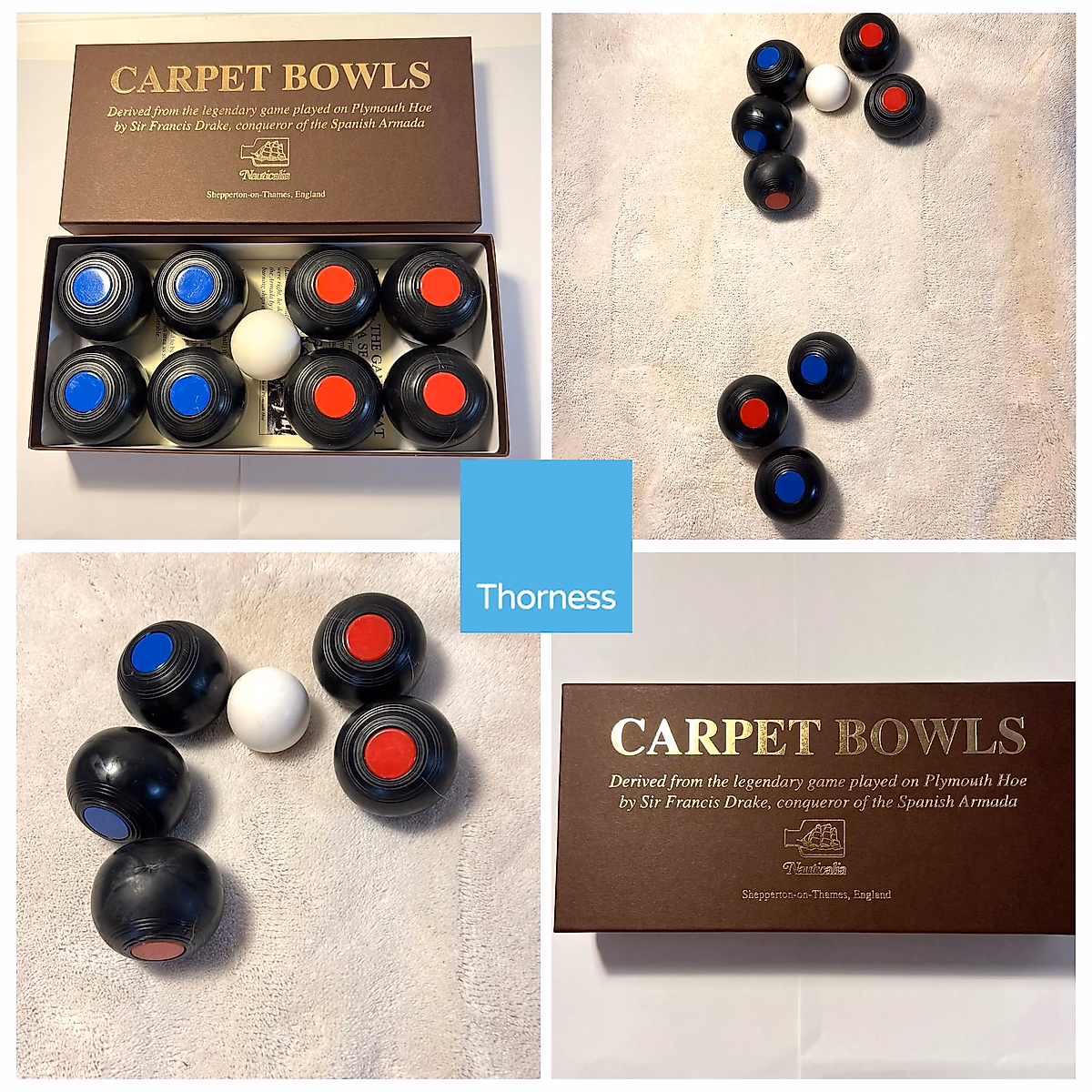 Thorness DRAKES CARPET BOWLS | Indoor bowls set | Bowls game for adults and children | CARPET BOWLS GIFT | French boules set | Each bowl is 2 inches in diameter.
