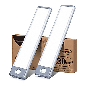 PRIORARE Led Under Cabinet Lighting Motion Sensor Wireless Rechargeable Cabinet Lights, Ultra Thin 30Led Battery Operated Closet Light for Kitchen, Closet (Pure White, 2Pack)